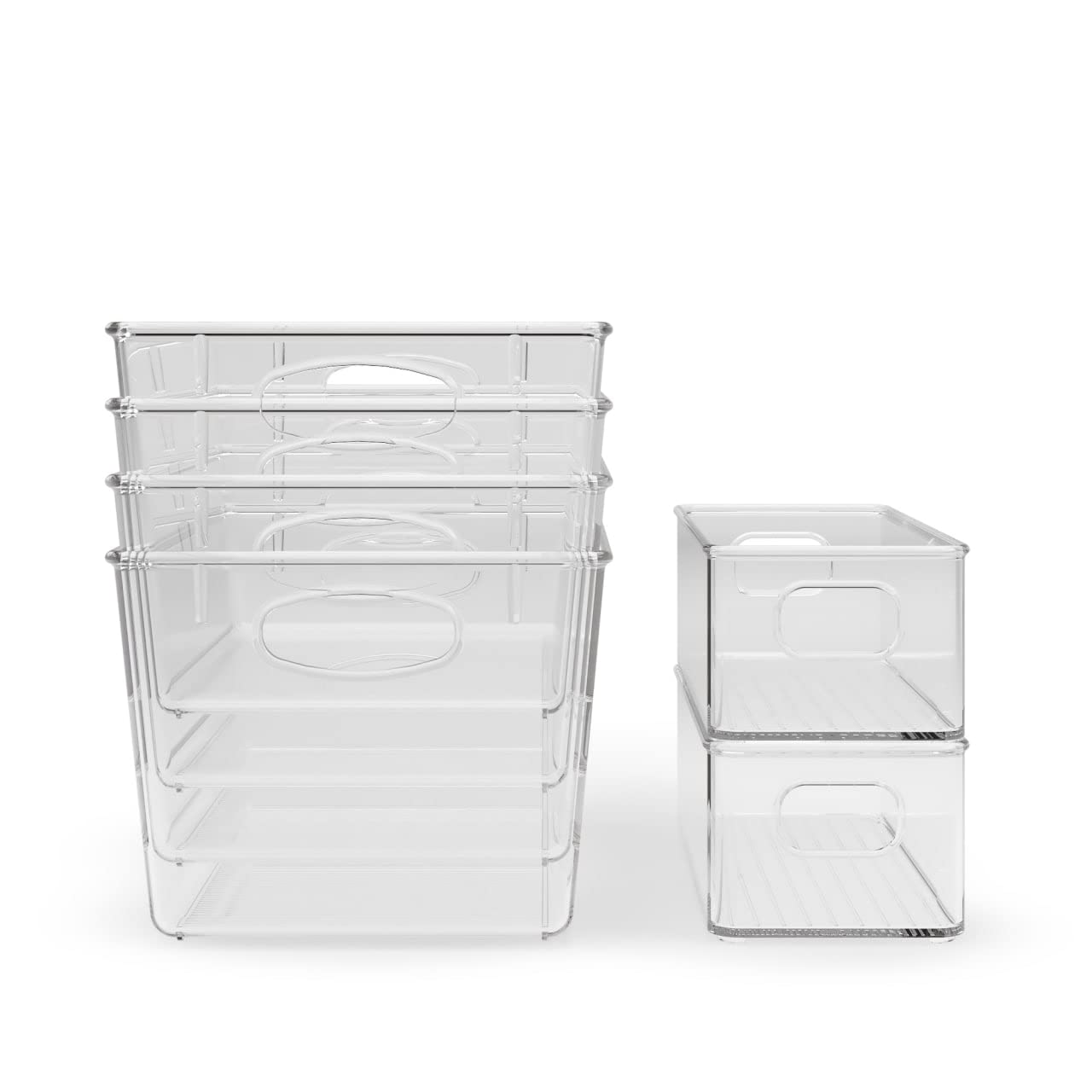 RedSodium Pantry Organization and Storage Container Bins for Kitchen, Laundry, Refrigerator, Freezer. Durable Heavy Duty Clear Plastic with Handles - 6 Pack