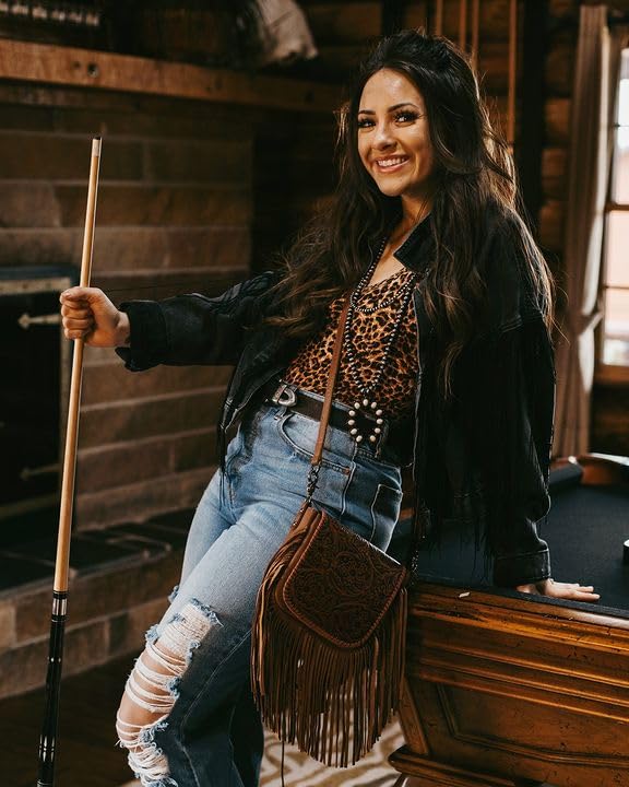 Western Crossbody Handbags for Women Small Bags Tooled Leather Fringe Purse RLC-L159CF
