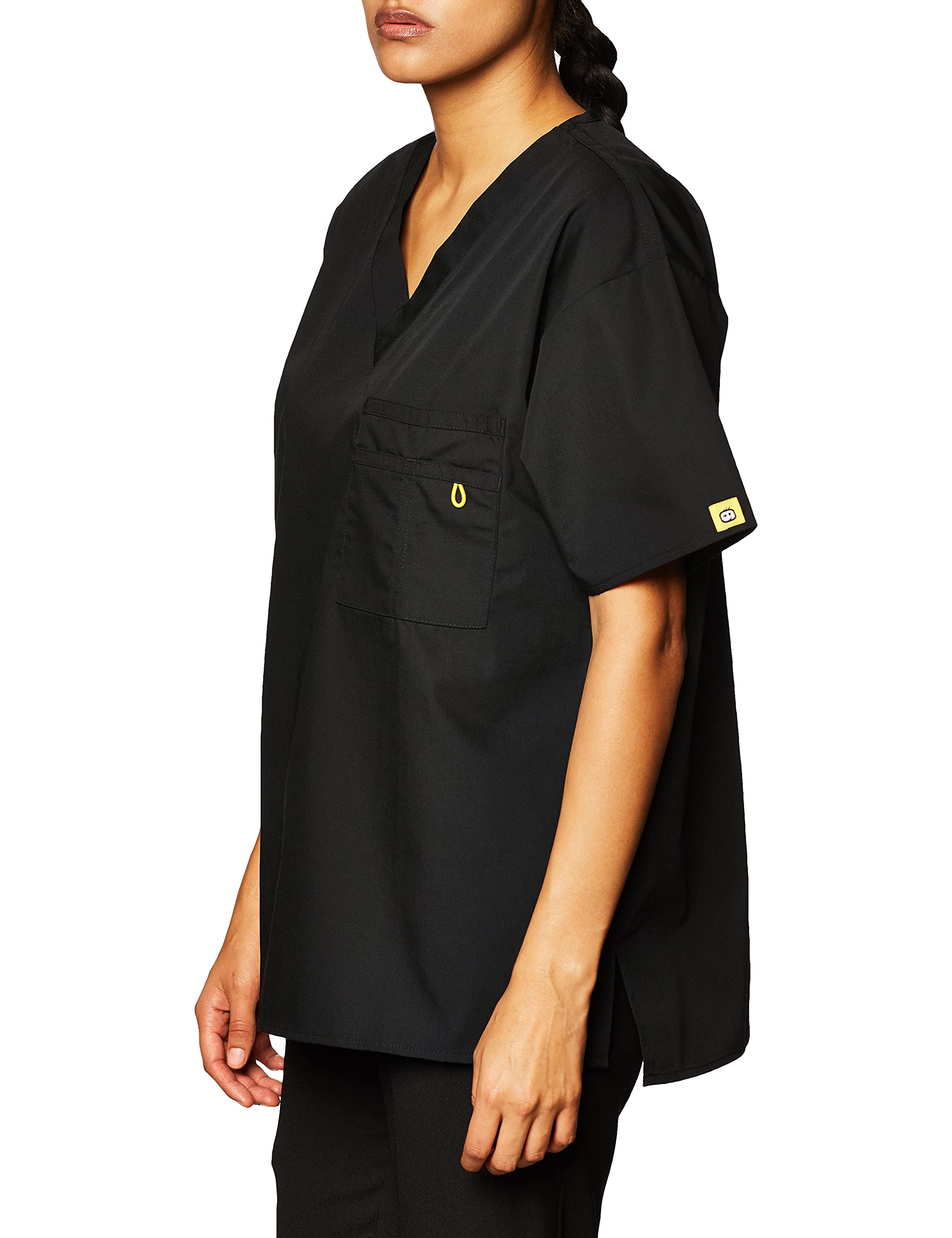 WonderWink Men's The Alpha Unisex V-Neck Scrub Top, Black, Medium