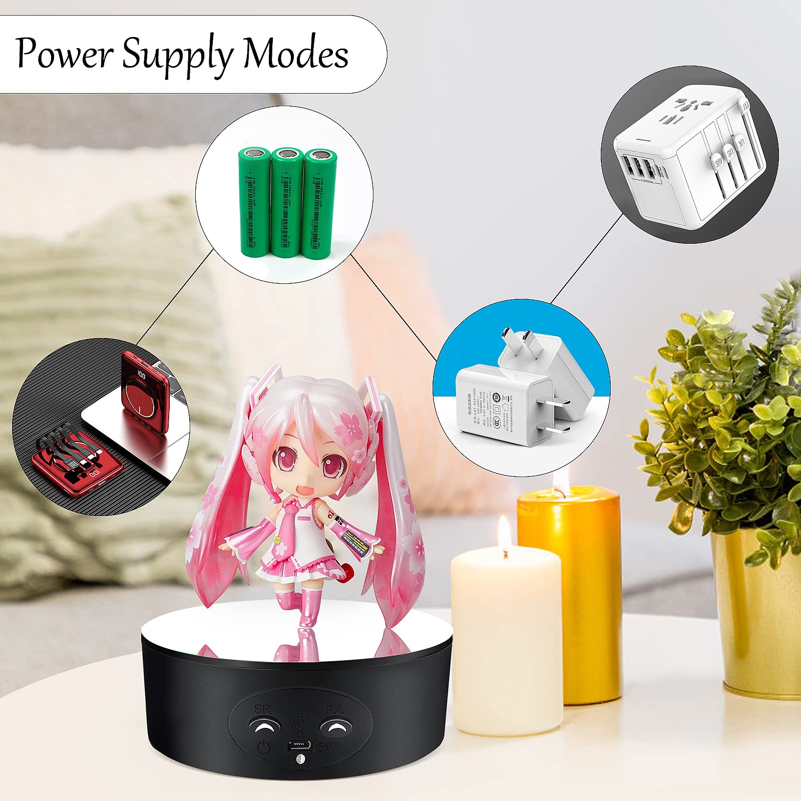 Riomh Rotating Display Stand, 360 Degree Automatic Mute Spin Turntable for Photography Display, Shooting Videos, Figures and Collections Display (Black)