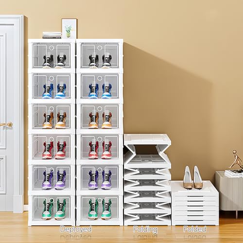 James&Jesse Shoe Organizer Storage Box, Portable Folding Shoe Rack for Closet with Magnetic Clear Door,Large Sneaker Cabinet Bins All-in-one Sturdy Easy Assembly ,Up to size 11 (3)