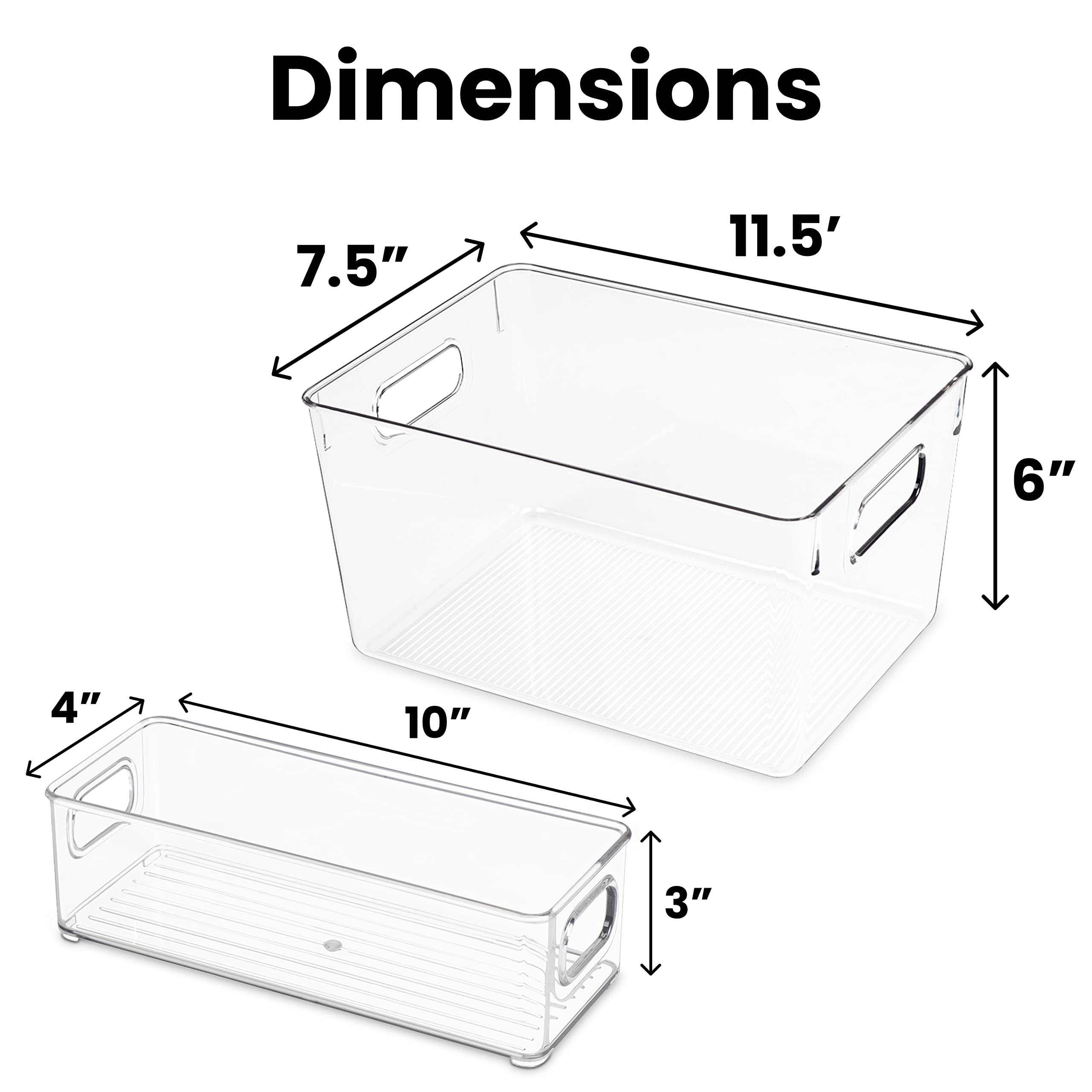 RedSodium Pantry Organization and Storage Container Bins for Kitchen, Laundry, Refrigerator, Freezer. Durable Heavy Duty Clear Plastic with Handles - 6 Pack
