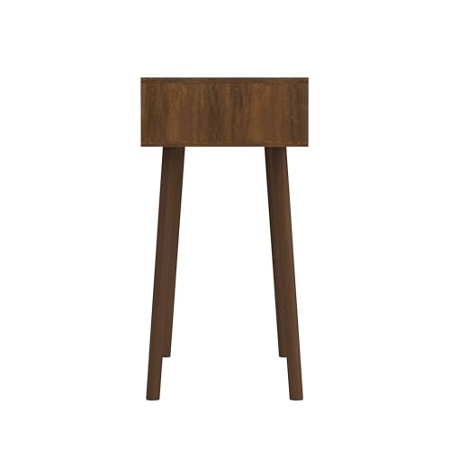 Loft & Luv Remy Boho Mid-Century Console Entryway Table with Natural Rattan with Storage Drawer and Open Shelf, Walnut Finish