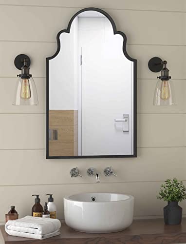NXHOME Metal-Frame Accent Wall Mirror - Decorative Mirror Black Vanity Wall Mounted Mirror for Bathroom Living Room Bedroom 35.5×21.7