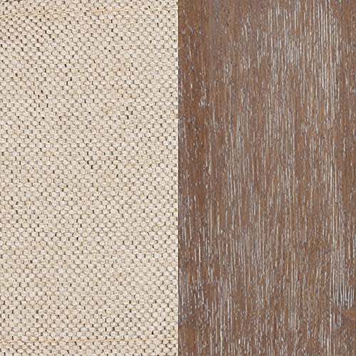 Linus Modern Upholstered Counter Height Bar Stool with Back and Solid Rubberwood Legs in a Wire-Brushed Grey Finish, Natural Flax/Brown