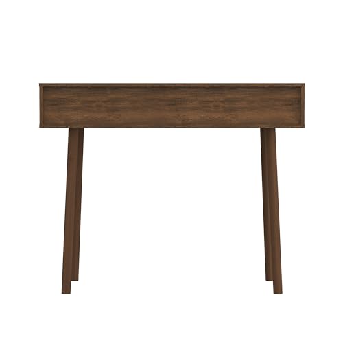 Loft & Luv Remy Boho Mid-Century Console Entryway Table with Natural Rattan with Storage Drawer and Open Shelf, Walnut Finish