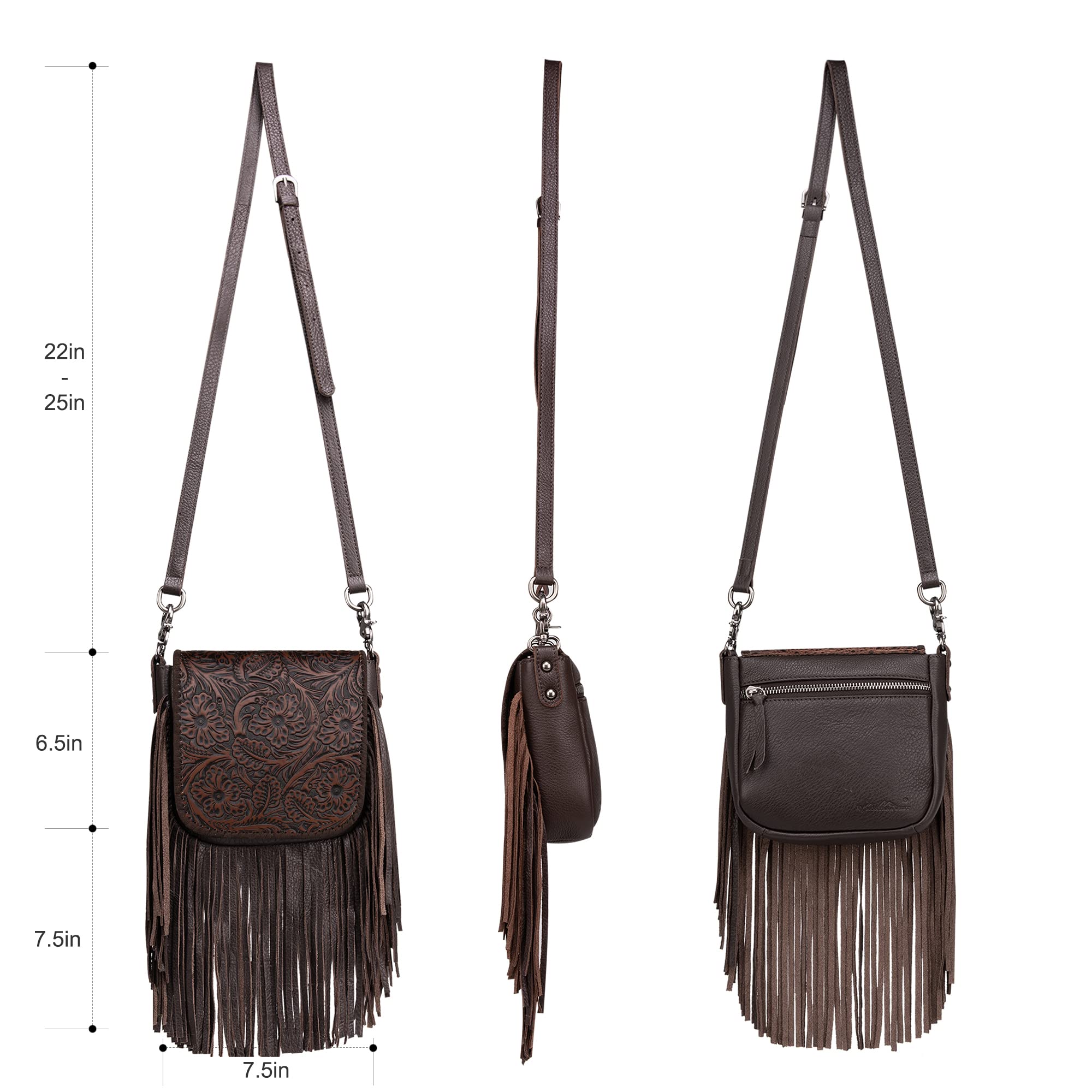 Western Crossbody Handbags for Women Small Bags Tooled Leather Fringe Purse RLC-L159CF