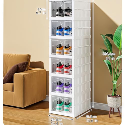 James&Jesse Shoe Organizer Storage Box, Portable Folding Shoe Rack for Closet with Magnetic Clear Door,Large Sneaker Cabinet Bins All-in-one Sturdy Easy Assembly ,Up to size 11 (3)