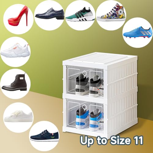 James&Jesse Shoe Organizer Storage Box, Portable Folding Shoe Rack for Closet with Magnetic Clear Door,Large Sneaker Cabinet Bins All-in-one Sturdy Easy Assembly ,Up to size 11 (3)