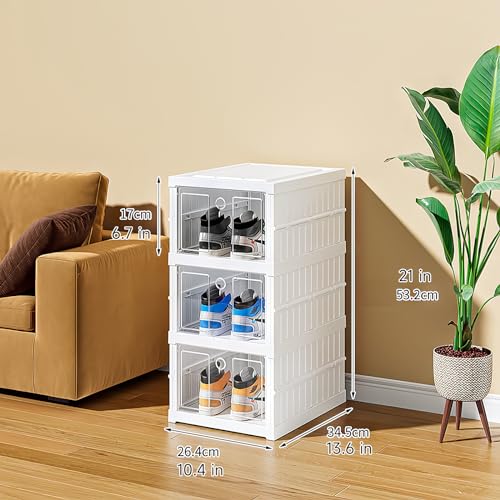 James&Jesse Shoe Organizer Storage Box, Portable Folding Shoe Rack for Closet with Magnetic Clear Door,Large Sneaker Cabinet Bins All-in-one Sturdy Easy Assembly ,Up to size 11 (3)