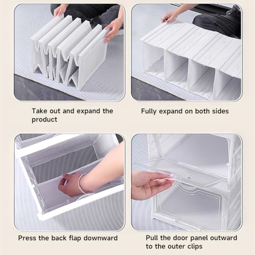 James&Jesse Shoe Organizer Storage Box, Portable Folding Shoe Rack for Closet with Magnetic Clear Door,Large Sneaker Cabinet Bins All-in-one Sturdy Easy Assembly ,Up to size 11 (3)