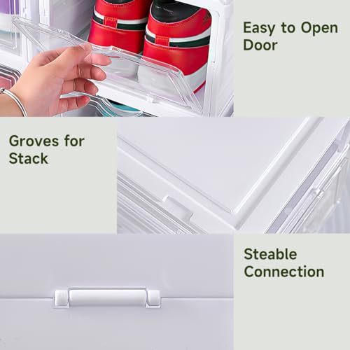 James&Jesse Shoe Organizer Storage Box, Portable Folding Shoe Rack for Closet with Magnetic Clear Door,Large Sneaker Cabinet Bins All-in-one Sturdy Easy Assembly ,Up to size 11 (3)