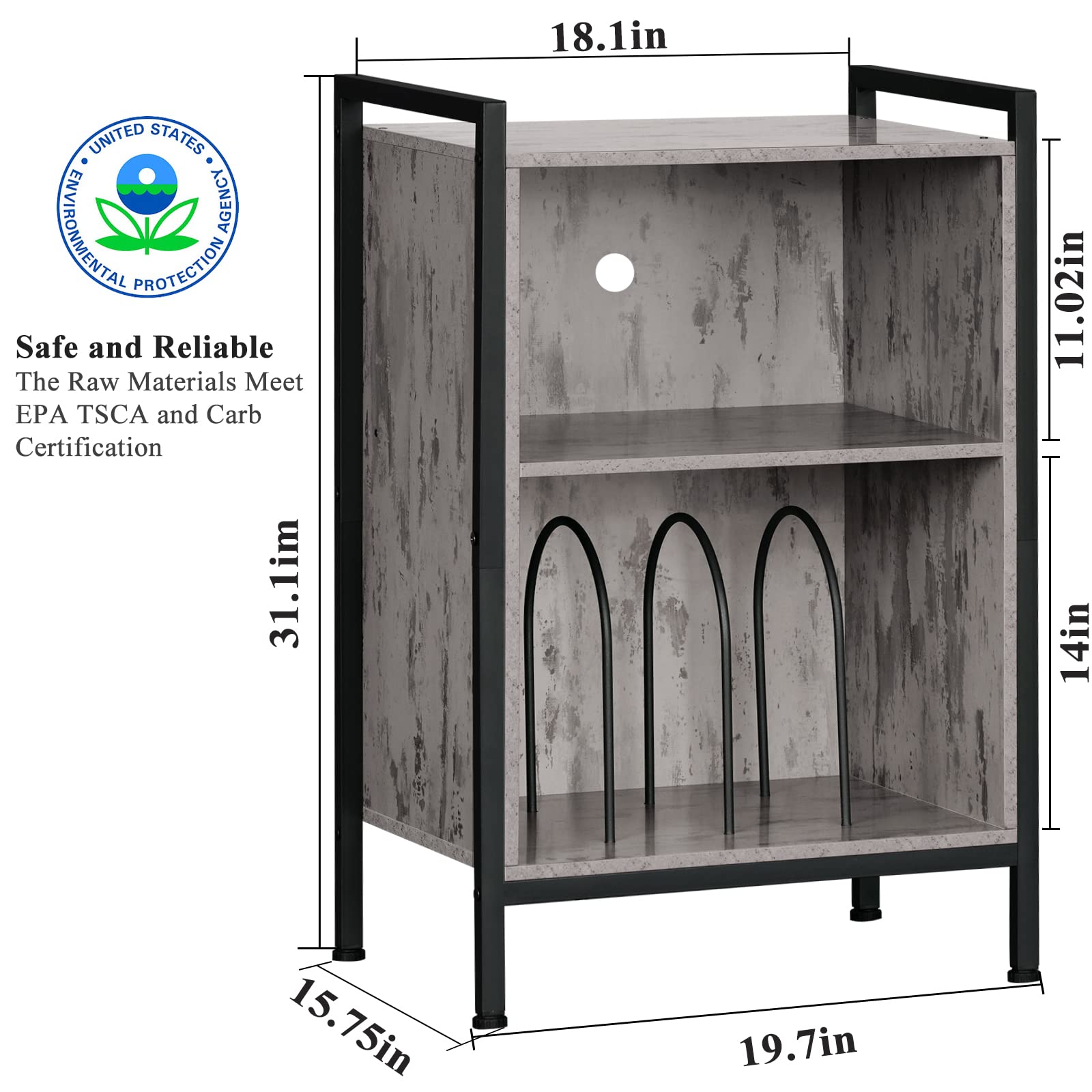 LELELINKY Turntable Stand, 3-Tier Record Player Stand, Vinyl Record Storage Cabinet with Metal Frame Holds Up to 180 Albums, Grey Record Table with Handle for Living Room, Bedroom, Office
