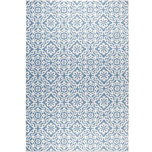 Nicole Miller New York Patio Country Danica Transitional Geometric Indoor/Outdoor Area Rug, Blue/Grey, 7'9"x10'2"