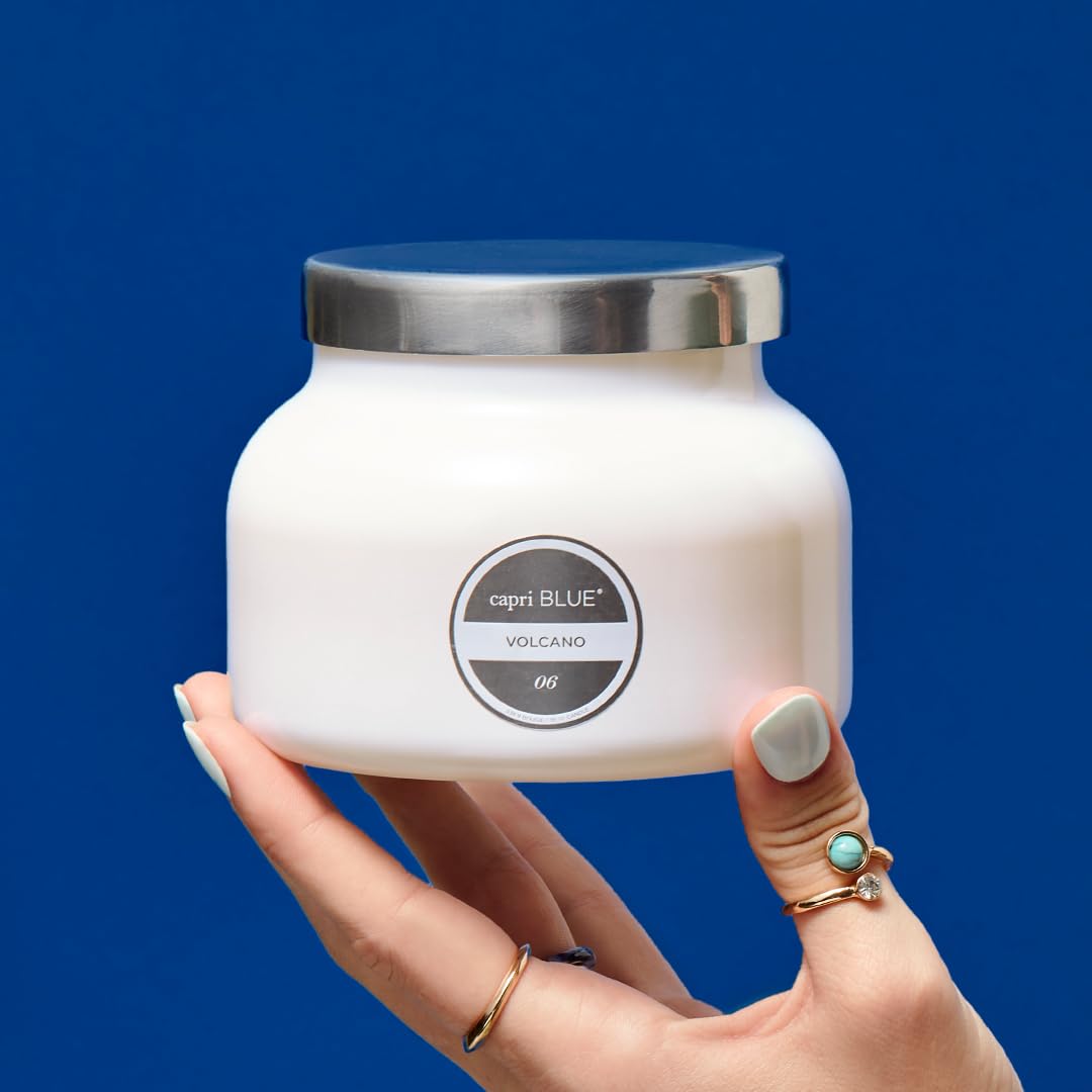 Capri Blue Scented Candle - Cotton Wick - Luxury Aromatherapy Candle - 19 Oz - Volcano - White