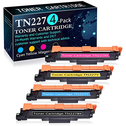 4 Pack (BK+C+Y+M) TN227 Toner Replacement for Brother HL-L3210CW HL-L3230CDW HL-L3230CDN HL-L3270CDW HL-L3290CDW MFC-L3710CW MFC-L3730CDW MFC-L3750CDW MFC-L3770CDW DCP-L3510CDW DCP-L3550CDW Printers