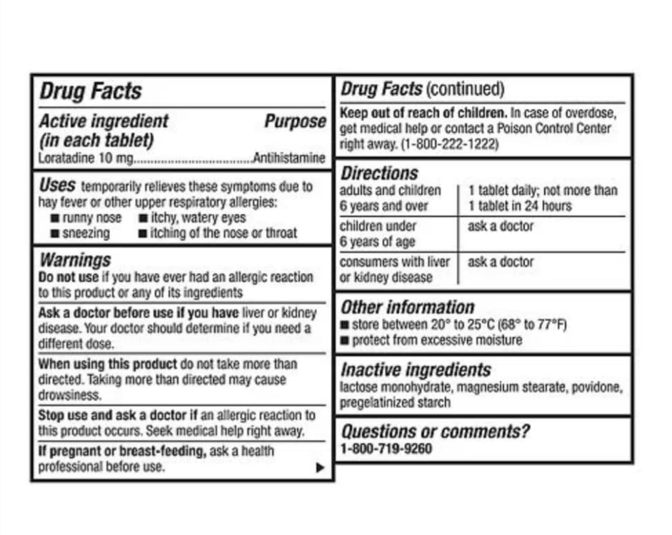 Walgreen wal-itin Non-drownsy 24 Hour Allergy Indoor and Outdoor Allergies 45 Tablets