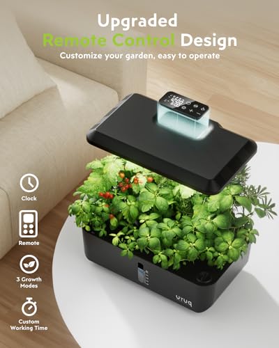 Hydroponics Growing System Indoor Garden: URUQ 12 Pods Indoor Gardening System with Remote Control LED Grow Light Height Adjustable Quiet Plants Germination Kit - Gardening Gifts for Women Black