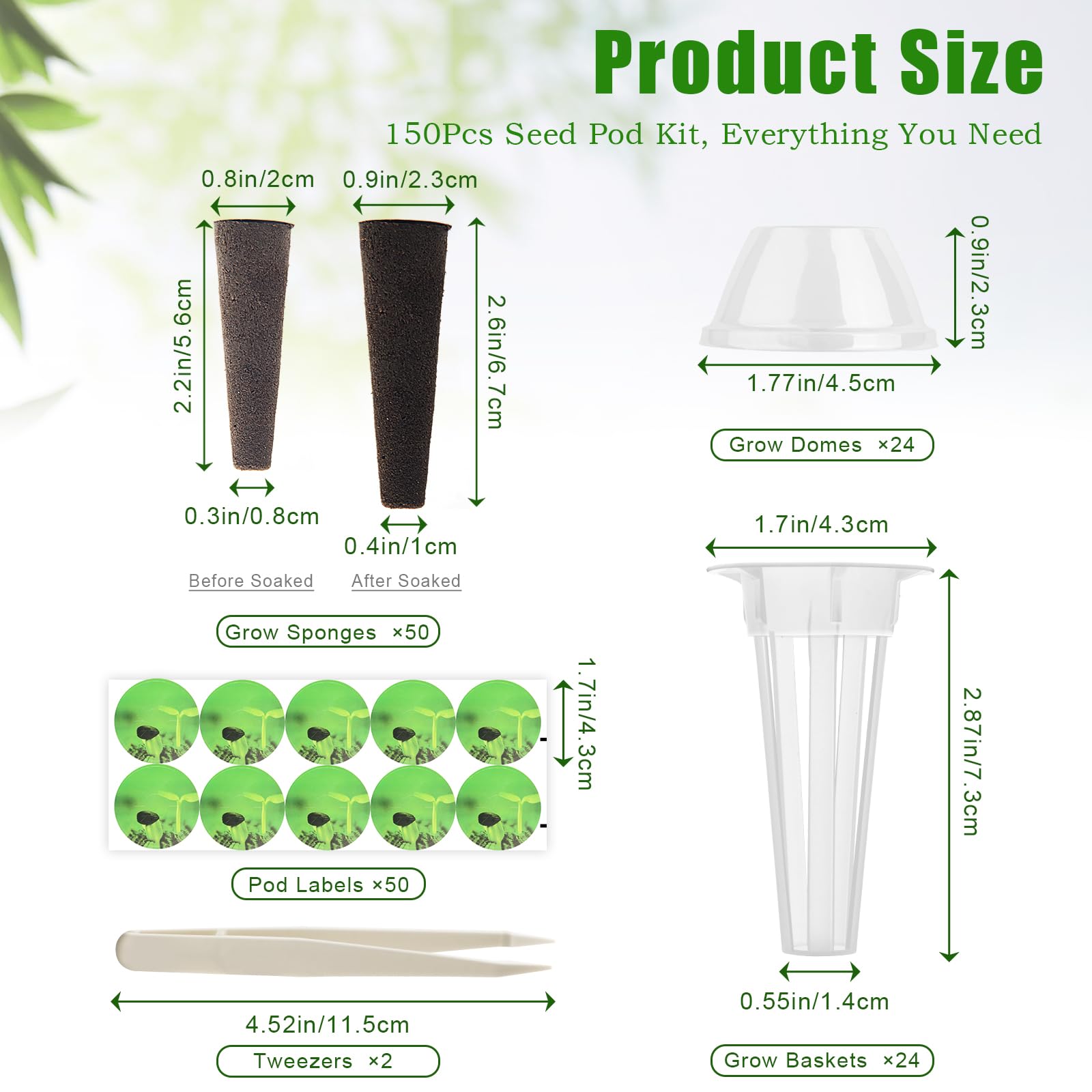 150Pcs Seed Pod Kit for Aerogarden, Anglecai Hydroponics Garden Accessories for Hydroponic Growing System, Grow Anything Kit with 50 Grow Sponge, 50 Pod Label, 24 Grow Basket, 24 Grow Dome, 2 Tweezers