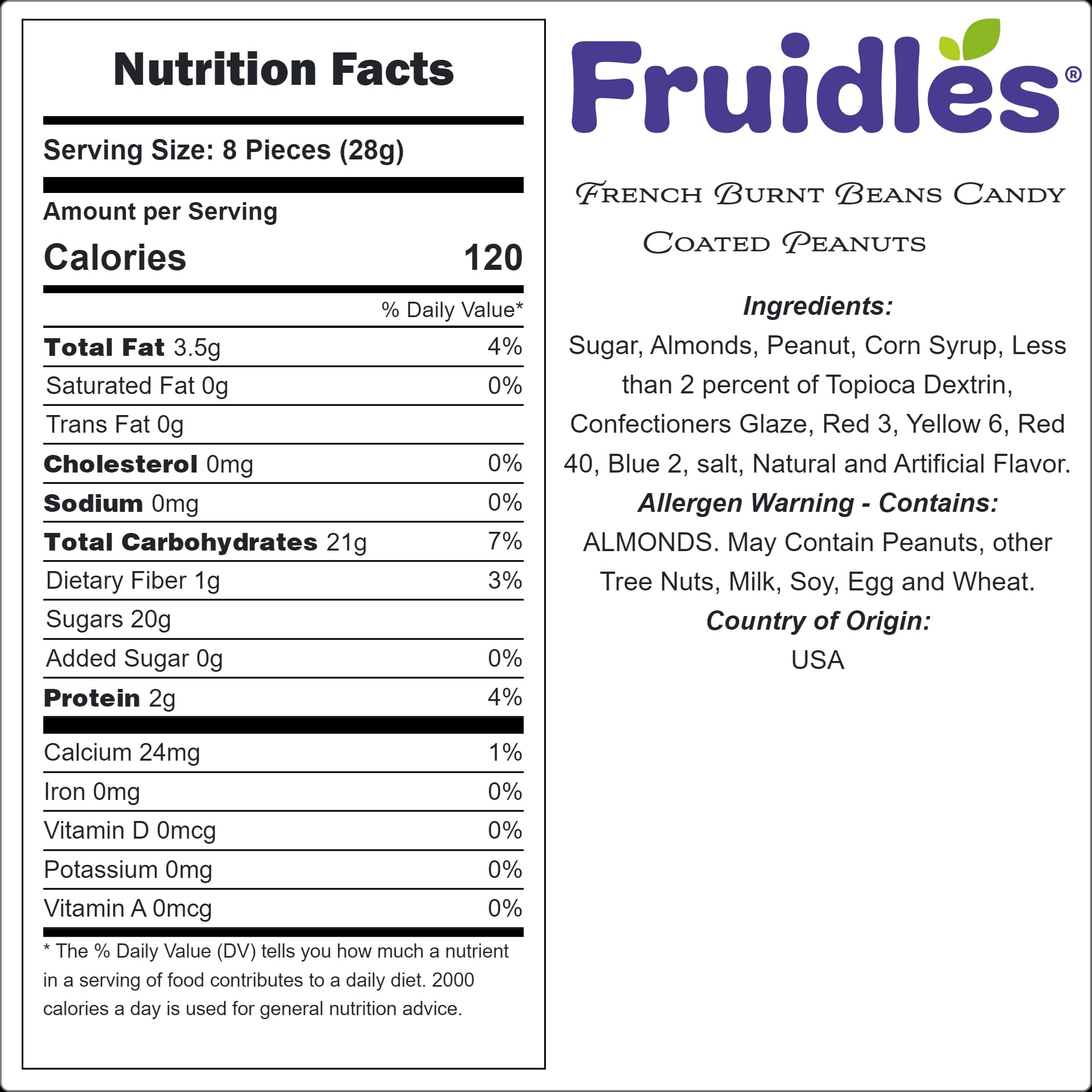 Fruidles French Burnt Beans Candy Coated Peanuts, Kosher Certified, Old School Candy, Birthday Parties, Christmas, Easter, Halloween (4oz Bag)