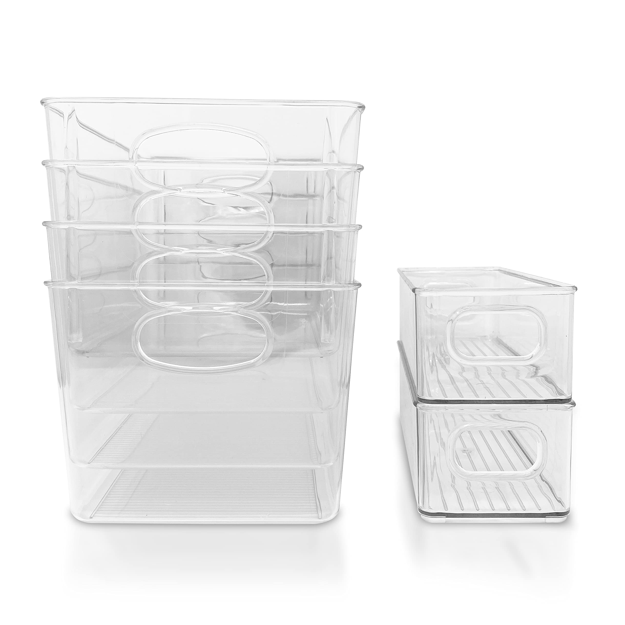 RedSodium Pantry Organization and Storage Container Bins for Kitchen, Laundry, Refrigerator, Freezer. Durable Heavy Duty Clear Plastic with Handles - 6 Pack