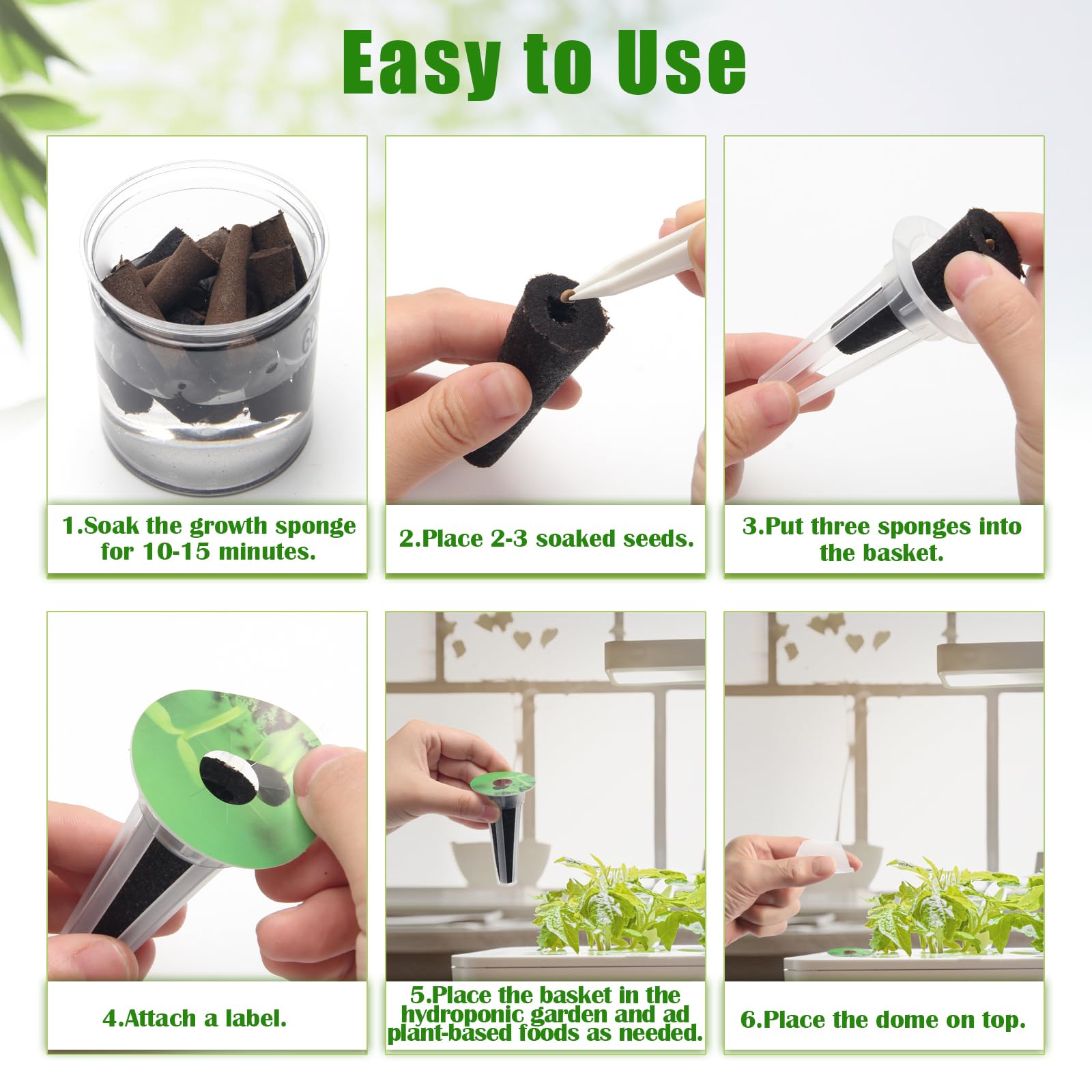 150Pcs Seed Pod Kit for Aerogarden, Anglecai Hydroponics Garden Accessories for Hydroponic Growing System, Grow Anything Kit with 50 Grow Sponge, 50 Pod Label, 24 Grow Basket, 24 Grow Dome, 2 Tweezers