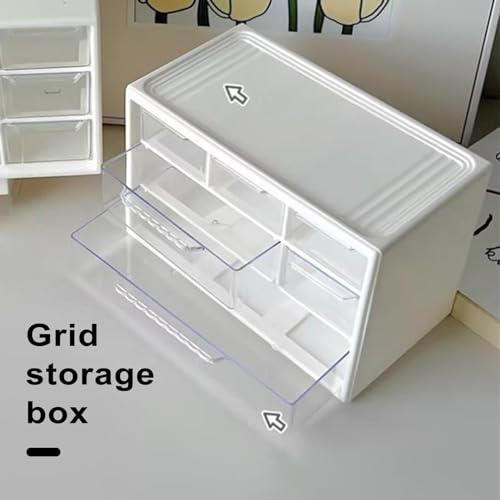 Clear Desktop Organizer Drawer Storage Box Visible with 6 Compartments for Cosmetics Stationary Hair Accessories Jewelry Heavy White A