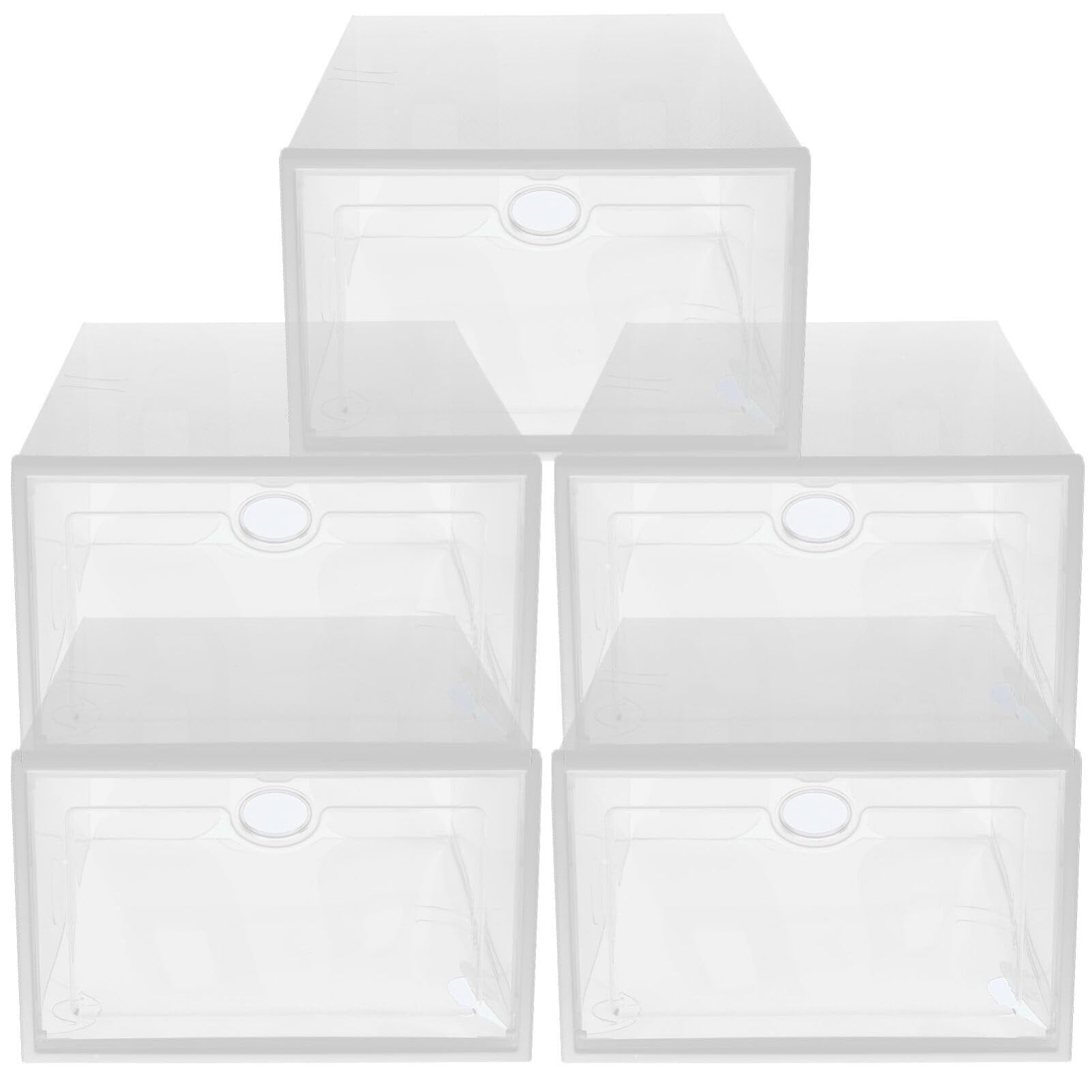 Cabilock 5pcs Shoe Storage Box Clear Plastic Stackable Shoe Organizer Space Saving Foldable Shoe Rack Sneaker Container Bin Holder Display Case