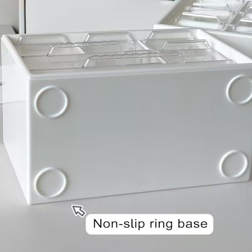 Clear Desktop Organizer Drawer Storage Box Visible with 6 Compartments for Cosmetics Stationary Hair Accessories Jewelry Heavy White A