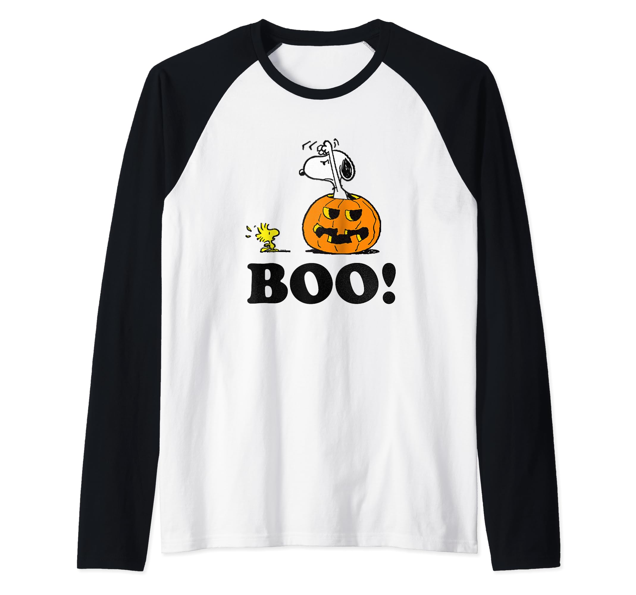 Peanuts Halloween Snoopy Woodstock BOO! Raglan Baseball Tee