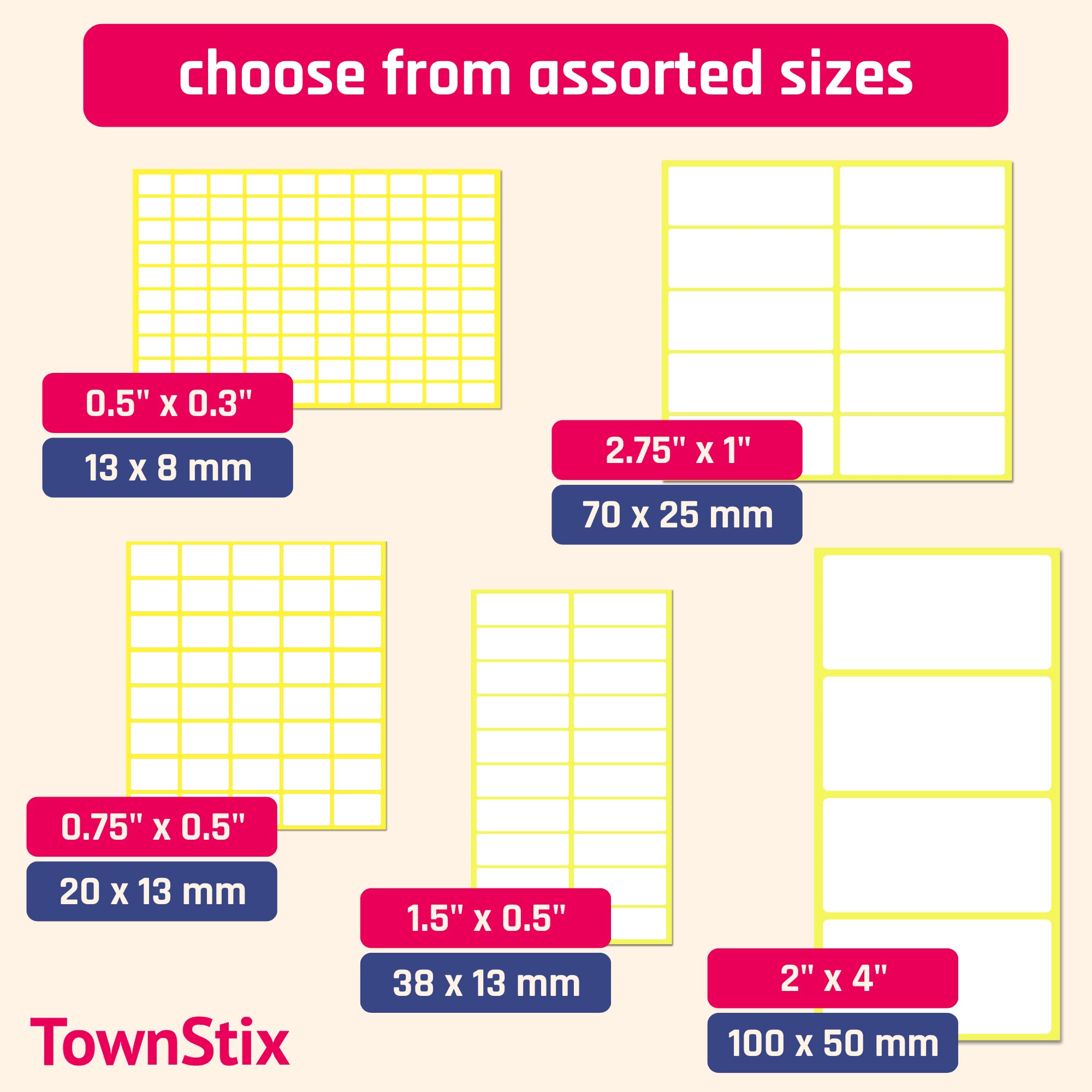 0.5" x 0.3", 2000 Pack - Small Labels Stickers, Matte White