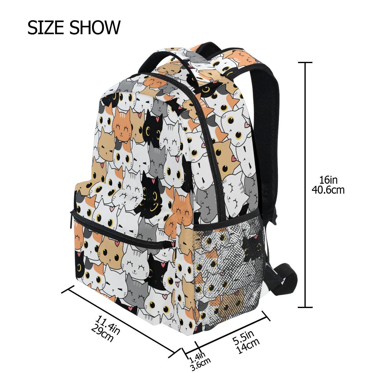 TropicalLife Cute Cats Kitten Pattern Backpacks Travel Laptop Backpack Elementary Book Bag Casual Daypack for Teen Girls Boys Women School