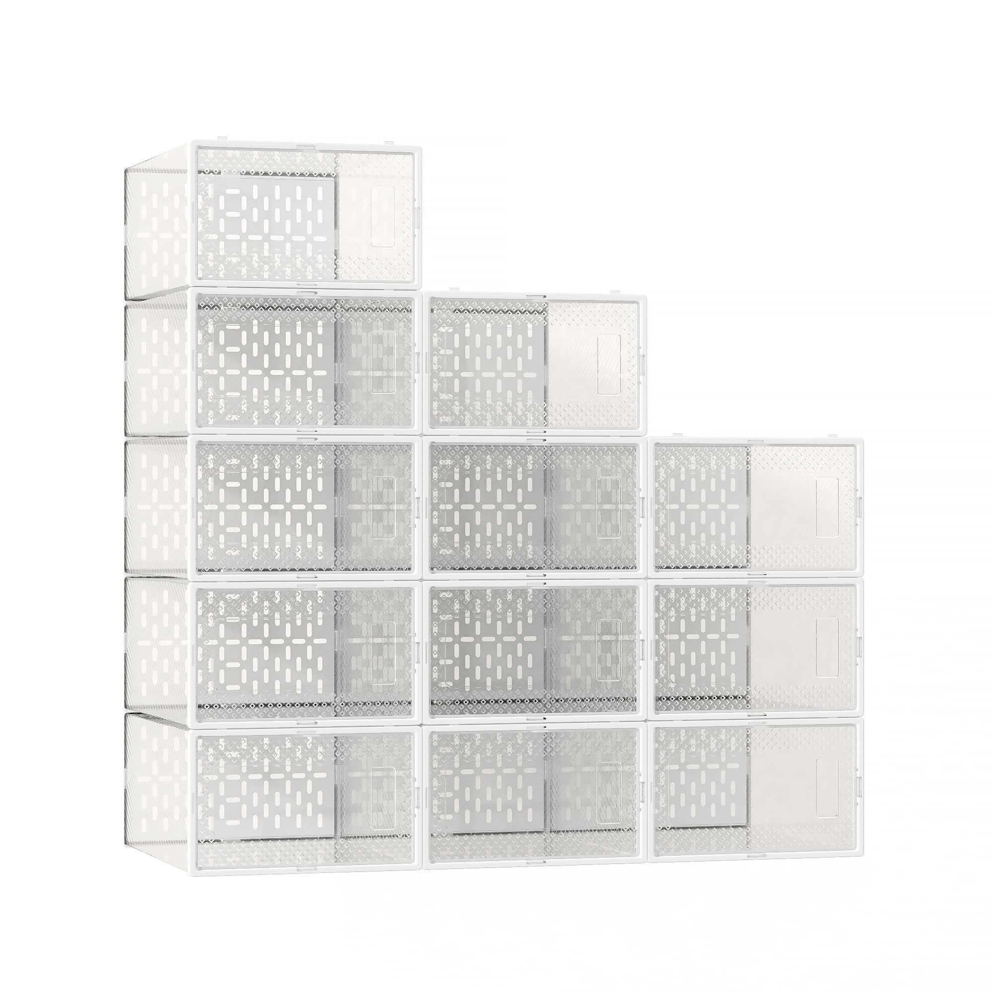 AVGXC Shoe Boxes,12 Pack Shoe Boxes Clear Plastic Stackable, Shoe Storage Organizers for Closet, Space-Saving Shoe Containers Bins, White