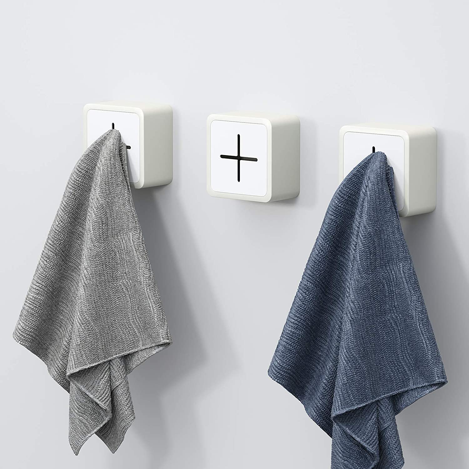 ZYLONE 3 Pack Kitchen Towel Hooks - Self Adhesive Towel Holders for Kitchen,Wall Mounted Kids Hand Towel Hook,Ideal as Bathroom, Dish Towel Holders (3 PCS^Black&Black)
