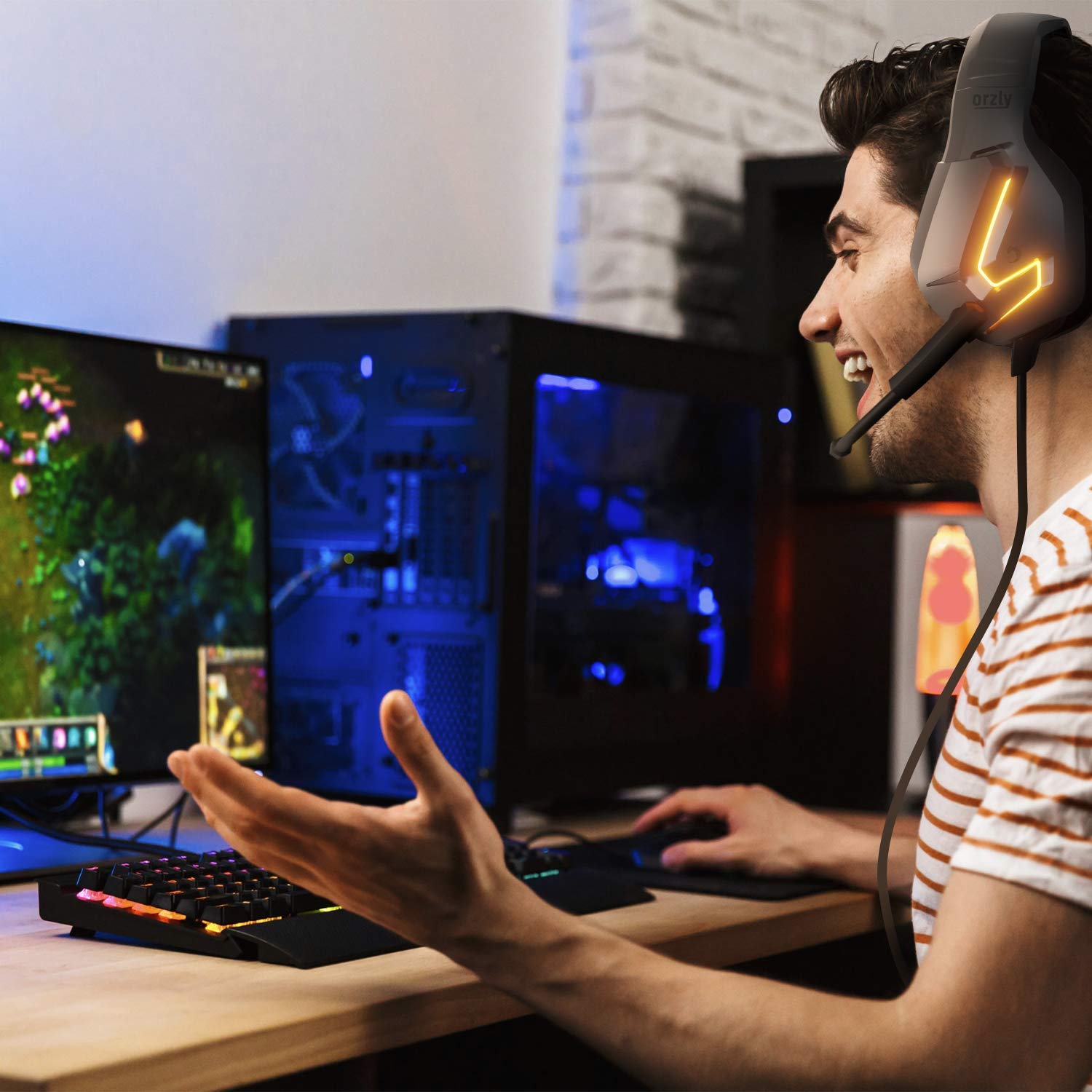 Orzly Gaming Headset (Orange) for PC and Gaming Consoles PS5, PS4, Xbox Series X | S, Xbox ONE, Nintendo Switch & Google Stadia Stereo Sound with Noise Cancelling mic - Hornet RXH-20 Vesuvius Edition