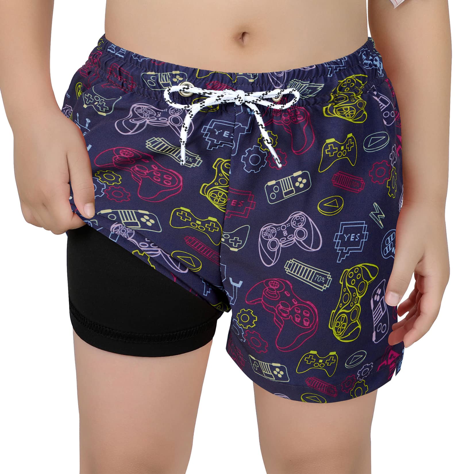 Century Star Boys Swim Trunks with Compression Liner Quick Dry Boys Bathing Suit Toddler Swim Trunks Beach Board Shorts Swimwear Games Console 6-7 Years