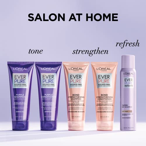 L'Oreal Paris EverPure Sulfate Free Brass Toning Purple Shampoo for Blonde, Bleached, Silver, or Brown Highlighted Hair, 11 Fl; Oz (Packaging May Vary)
