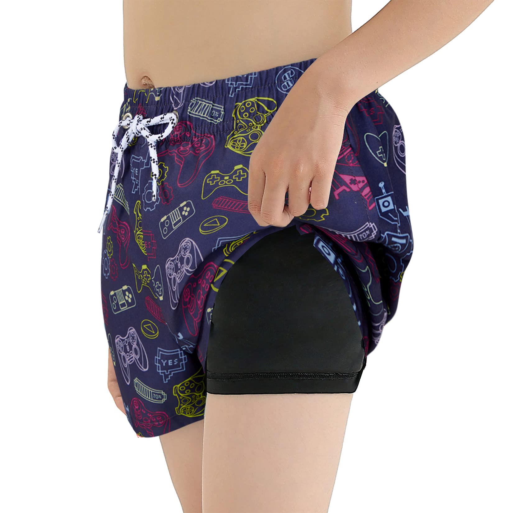 Century Star Boys Swim Trunks with Compression Liner Quick Dry Boys Bathing Suit Toddler Swim Trunks Beach Board Shorts Swimwear Games Console 6-7 Years