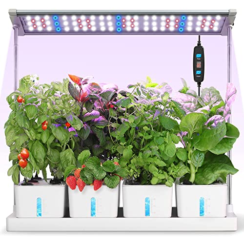 20 Pods Hydroponics Growing System, Herb Garden Kit Indoor Adjustable Height with Automatic Timer 34-Watt LED Grow Light, Indoor Garden with 4 Removable Water Tank, Gifts for Plant Lovers