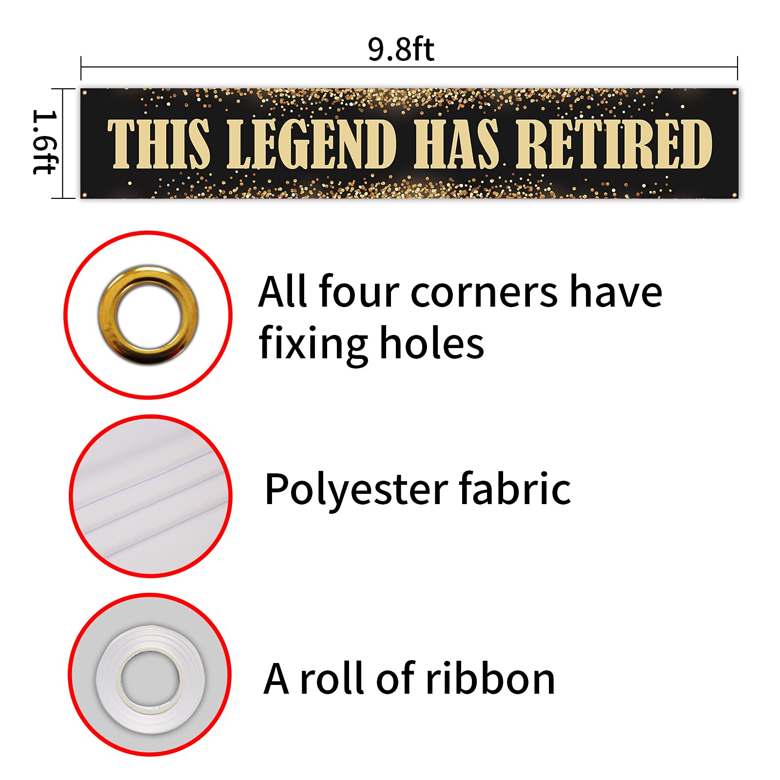 This Legend Has Retired Large Banner, Finally Retired Theme Yard Sign Lawn Sign, Retirement Party Outdoor Indoor Backdrop 9.8 x 1.6 Feet