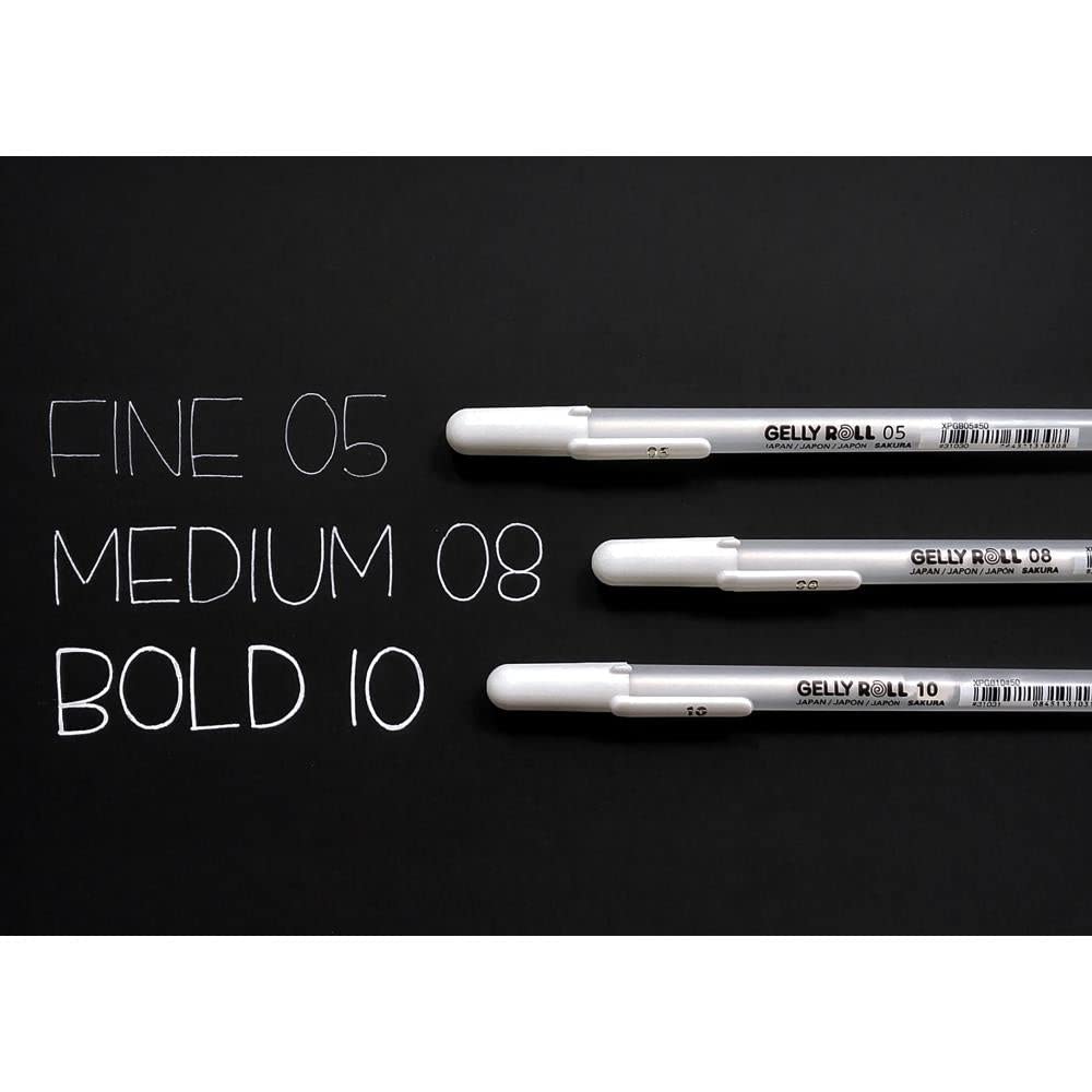 SAKURA Gelly Roll Gel Pens - Pen for Journaling, Art, or Drawing - Classic White Ink - Assorted Point Sizes - 6 Pack