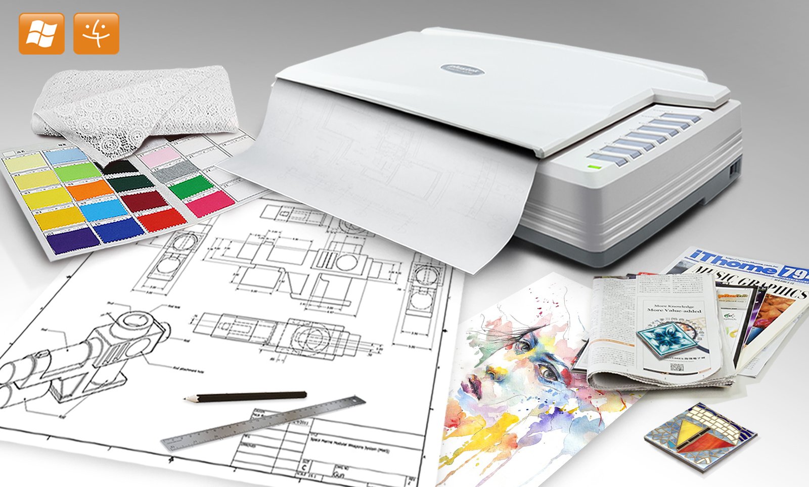 Plustek OpticPro A320L - A3 CCD Graphic Flatbed Scanner, 1600 dpi Resolution with Dual Light Design. Suitable for Graphic Design, Artwork and Artists. Support Mac, Windows, Twain and ICA