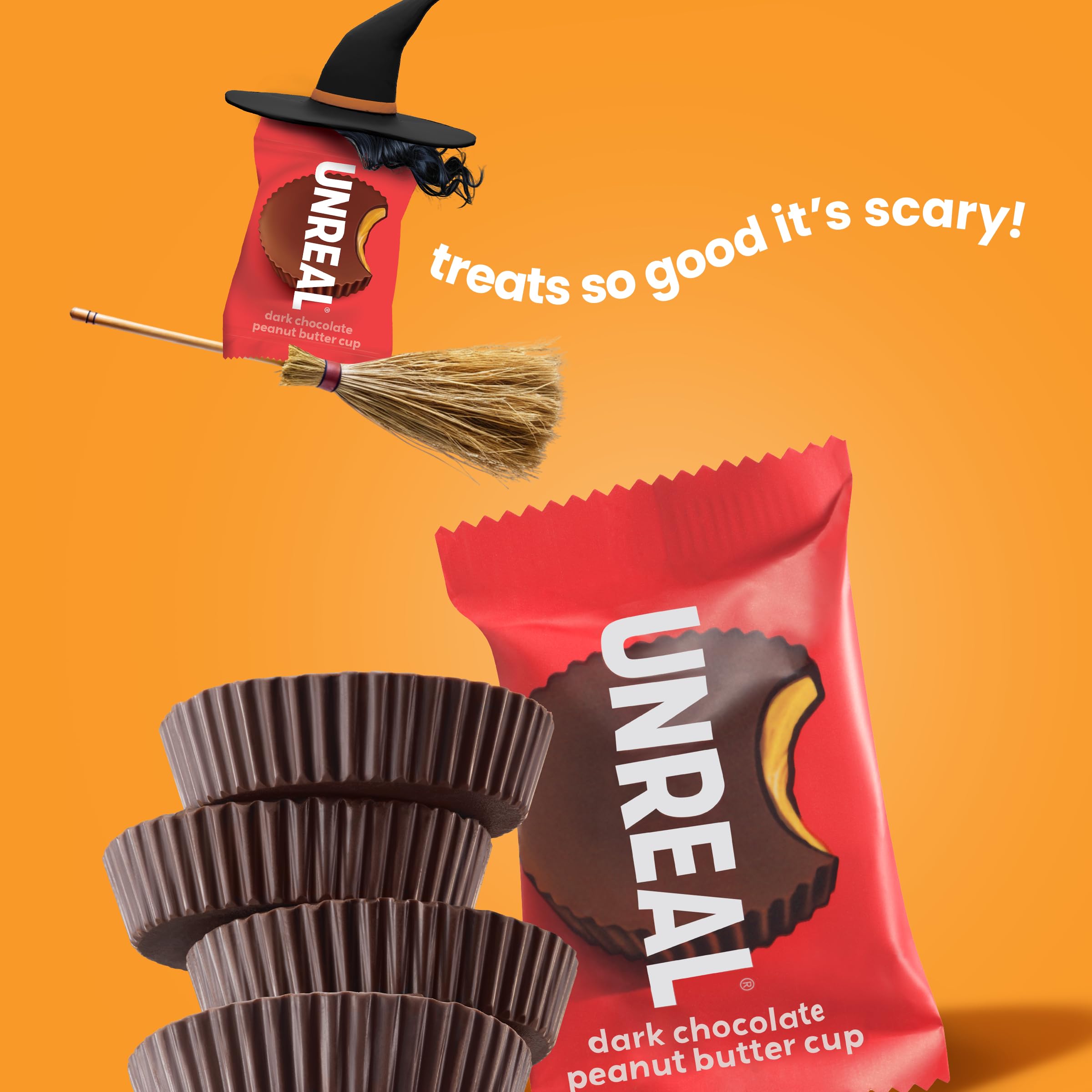 Halloween Edition UNREAL Dark Chocolate Peanut Butter Cups (40 Cups) | 5g Sugar | Certified Vegan, Gluten Free, Fair Trade, Non-GMO | No Sugar Alcohols or Soy | 2 boxes