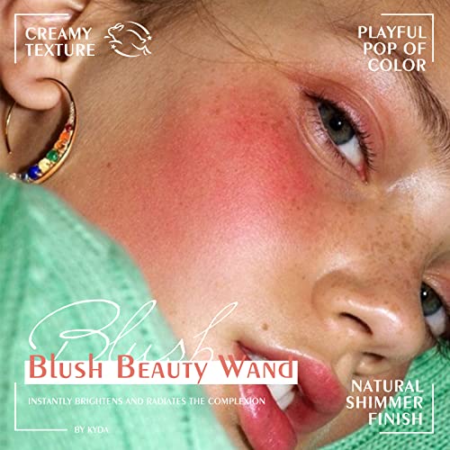 KYDA Blush Beauty Wand, Shimmer Face Blush with Cushion Applicator, Natural Pearl Finish, Silky Smooth Creamy Formula, Lightweight Blendable Blush Rouge Stick, by Ownest Beauty-Pearl Pink