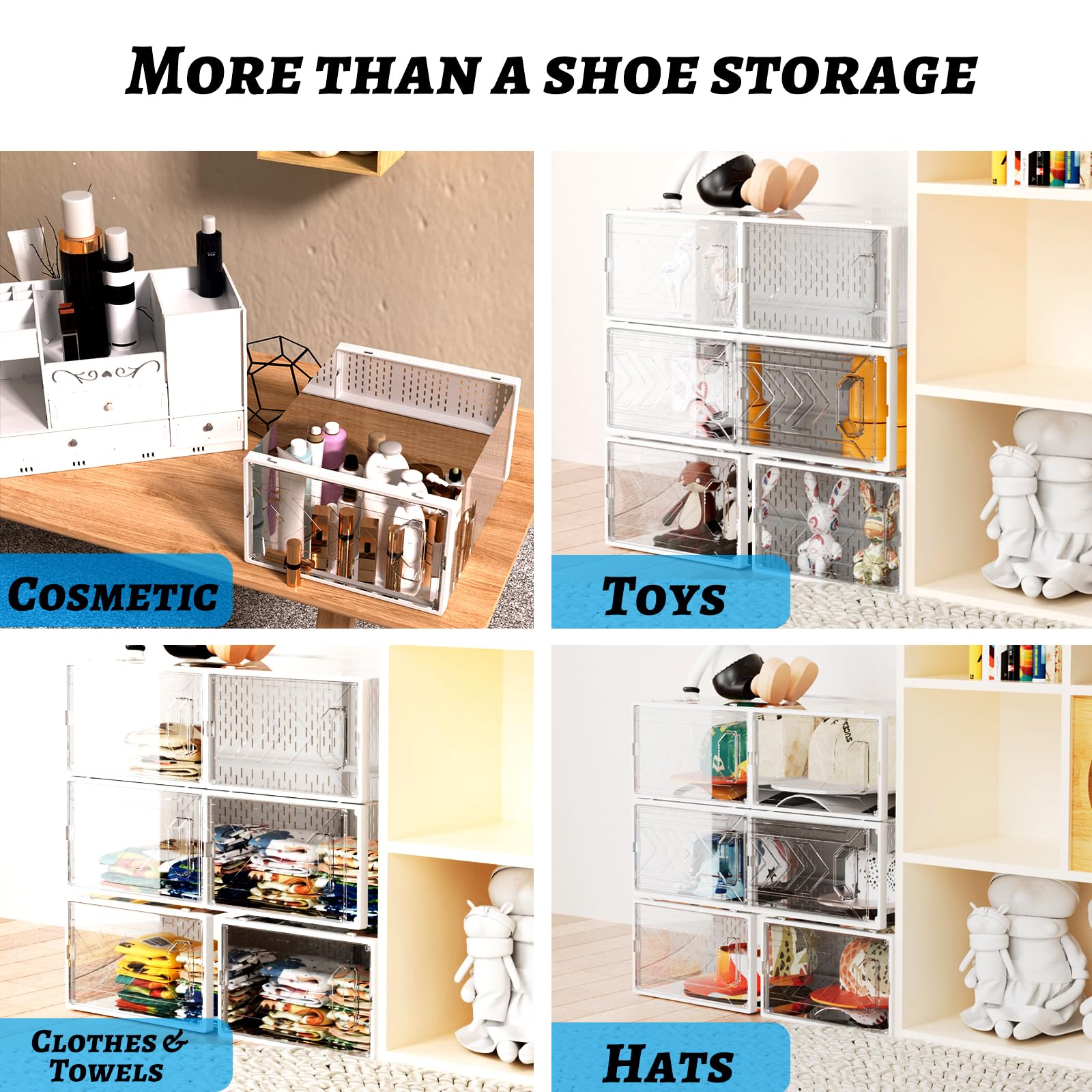 Large 12 Pack Shoe Storage Box,Clear Plastic Stackable Shoe Organizer for Closet,Space Saving Foldable Shoe Holders, Easy Assembly Shoe Storage Cabinet Shoes Display Case Shoe Container Bins