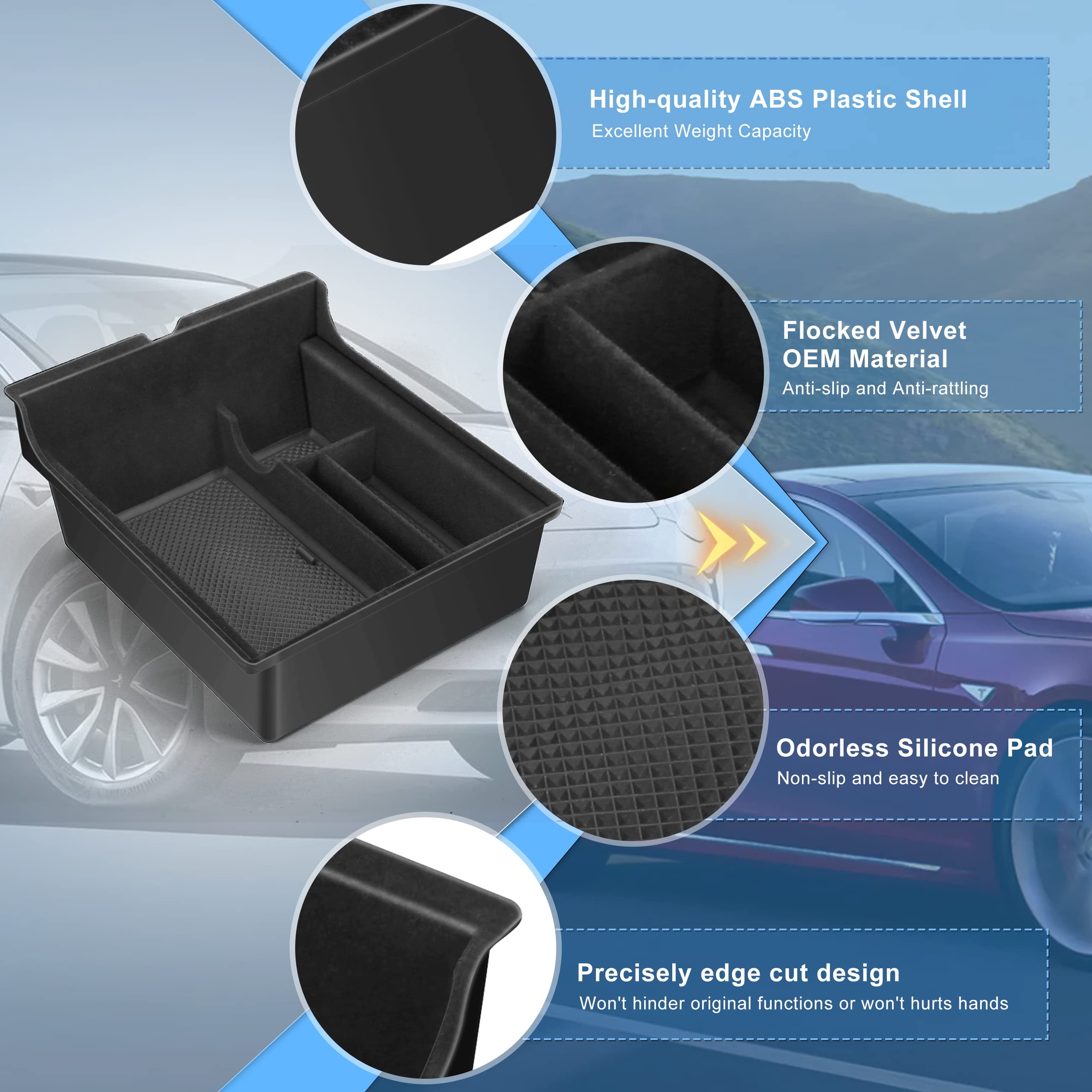 XINTUO (5 Pack 3PC Upgraded Center Console Organizer Tray Compatible for 2023 2022 2021 Tesla Model 3 Model Y Accessories Armrest Hidden Drawer Storage Box 1PC Cup Holder 1PC Armrest Cover Whiteg