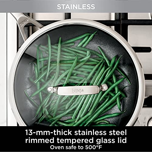 Ninja C69500 Foodi NeverStick Stainless 10-Piece Cookware Set with Glass Lids, Polished Stainless-Steel Exterior, Nonstick, Durable & Oven Safe to 500°F, Silver