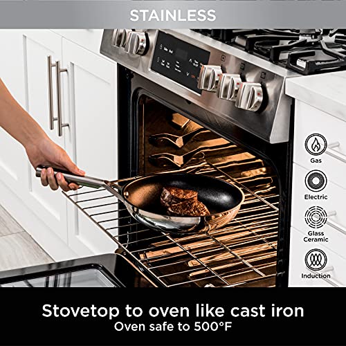 Ninja C69500 Foodi NeverStick Stainless 10-Piece Cookware Set with Glass Lids, Polished Stainless-Steel Exterior, Nonstick, Durable & Oven Safe to 500°F, Silver