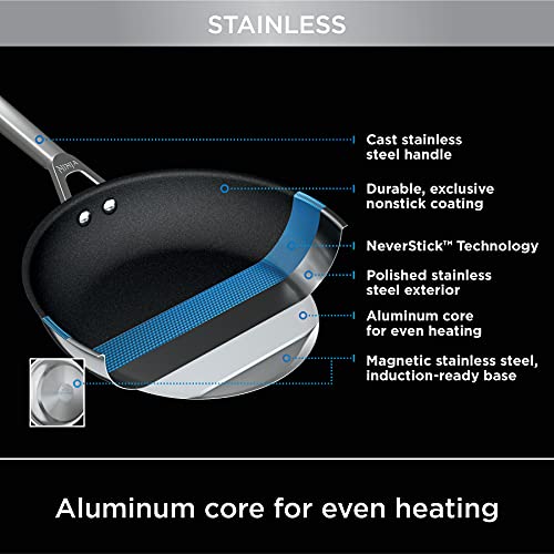 Ninja C69500 Foodi NeverStick Stainless 10-Piece Cookware Set with Glass Lids, Polished Stainless-Steel Exterior, Nonstick, Durable & Oven Safe to 500°F, Silver