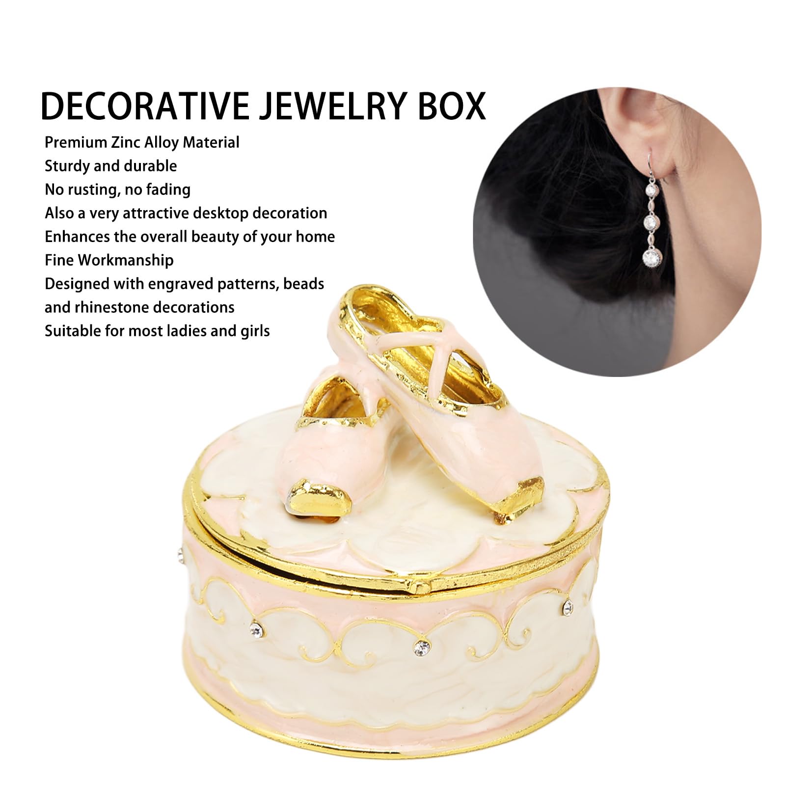 MINGZHE Jewelry Box Ballet Shoes Trinket Boxes Ring Holder Box Jewelry Organizer Box for Stud Earrings, Rings, Necklaces, Bracelets